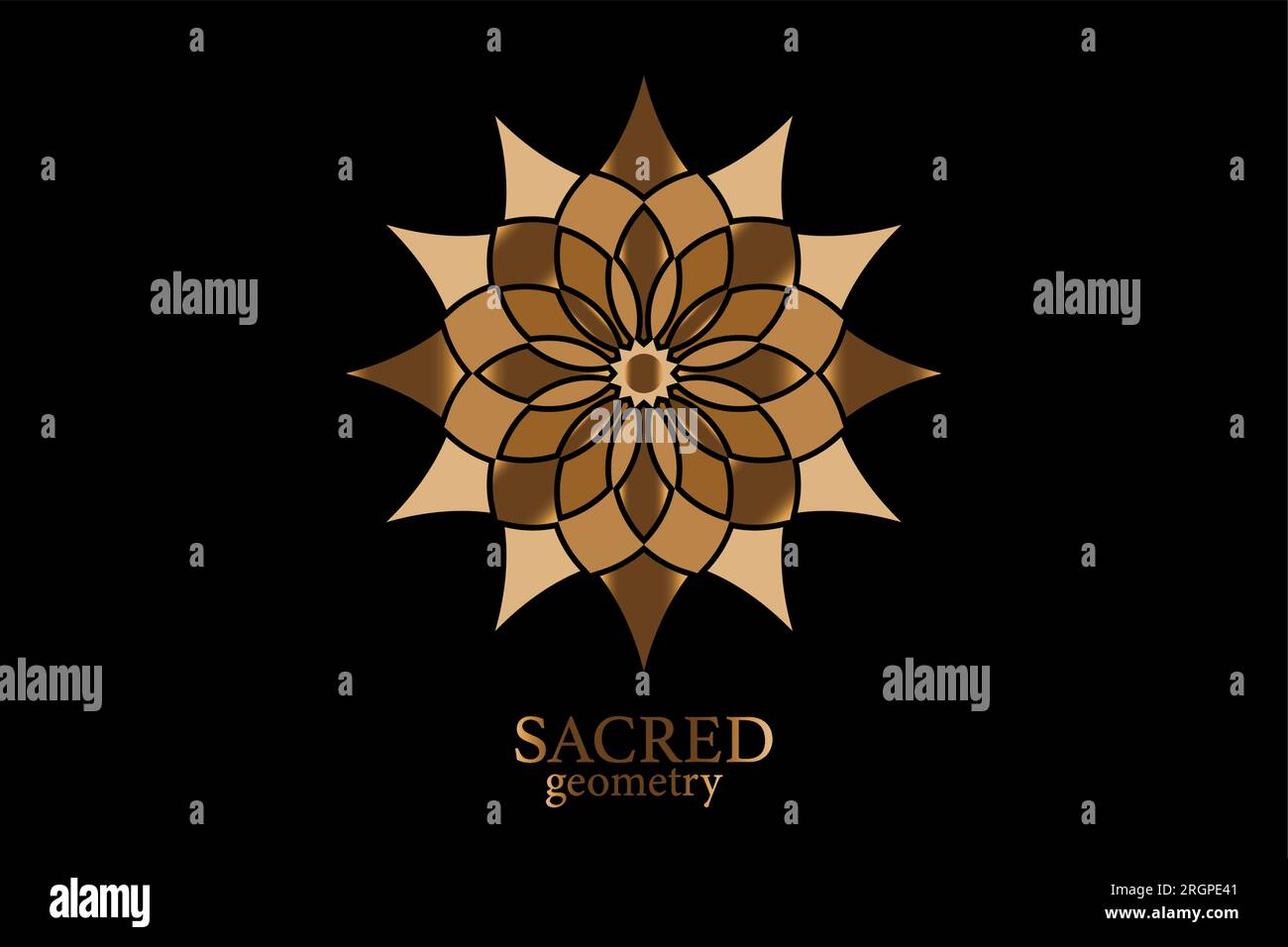 Gold Flower of life mandala of sacred ancient geometry. Vector symbols ...