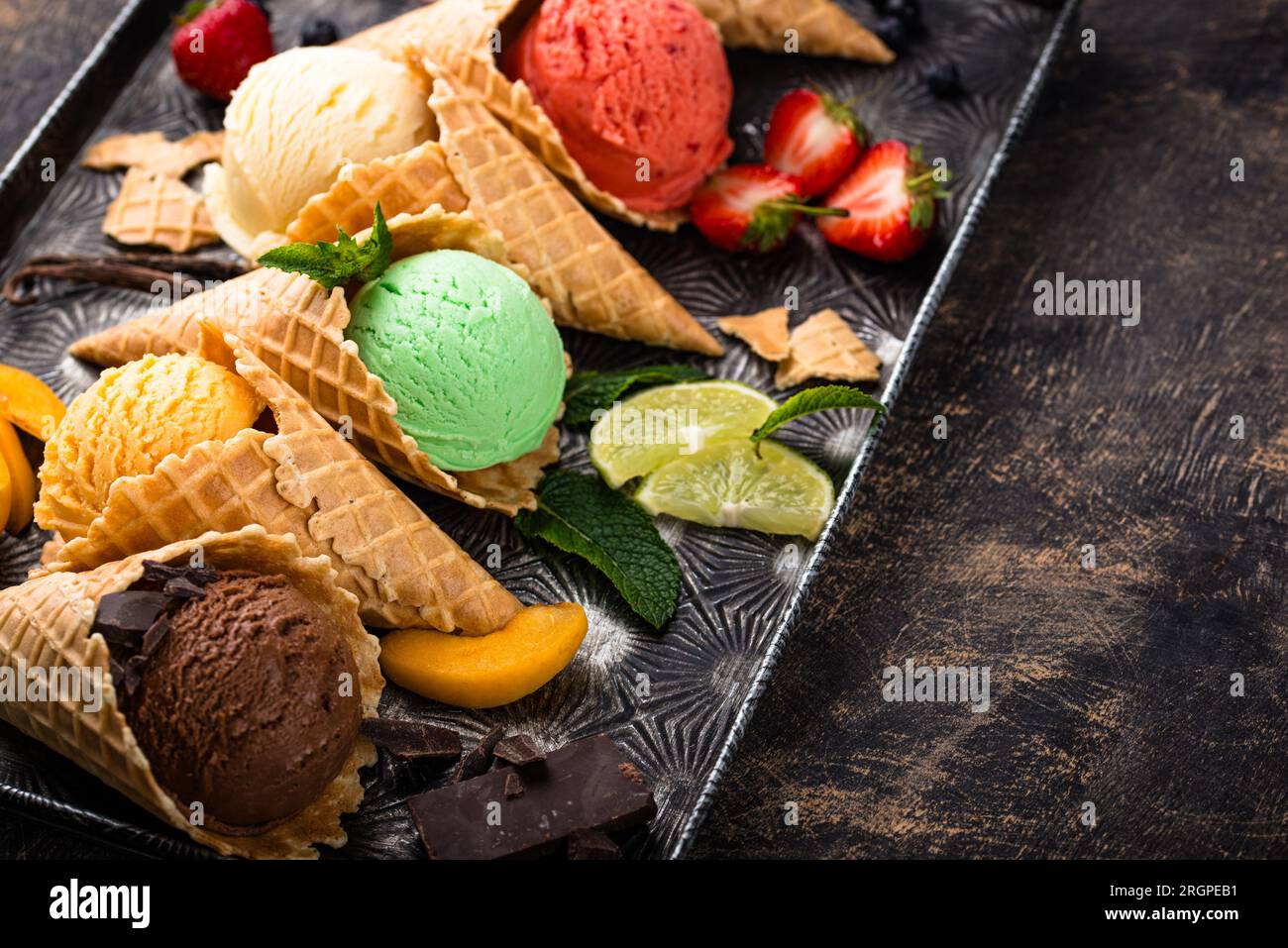 Assortment of different taste of ice cream Stock Photo - Alamy