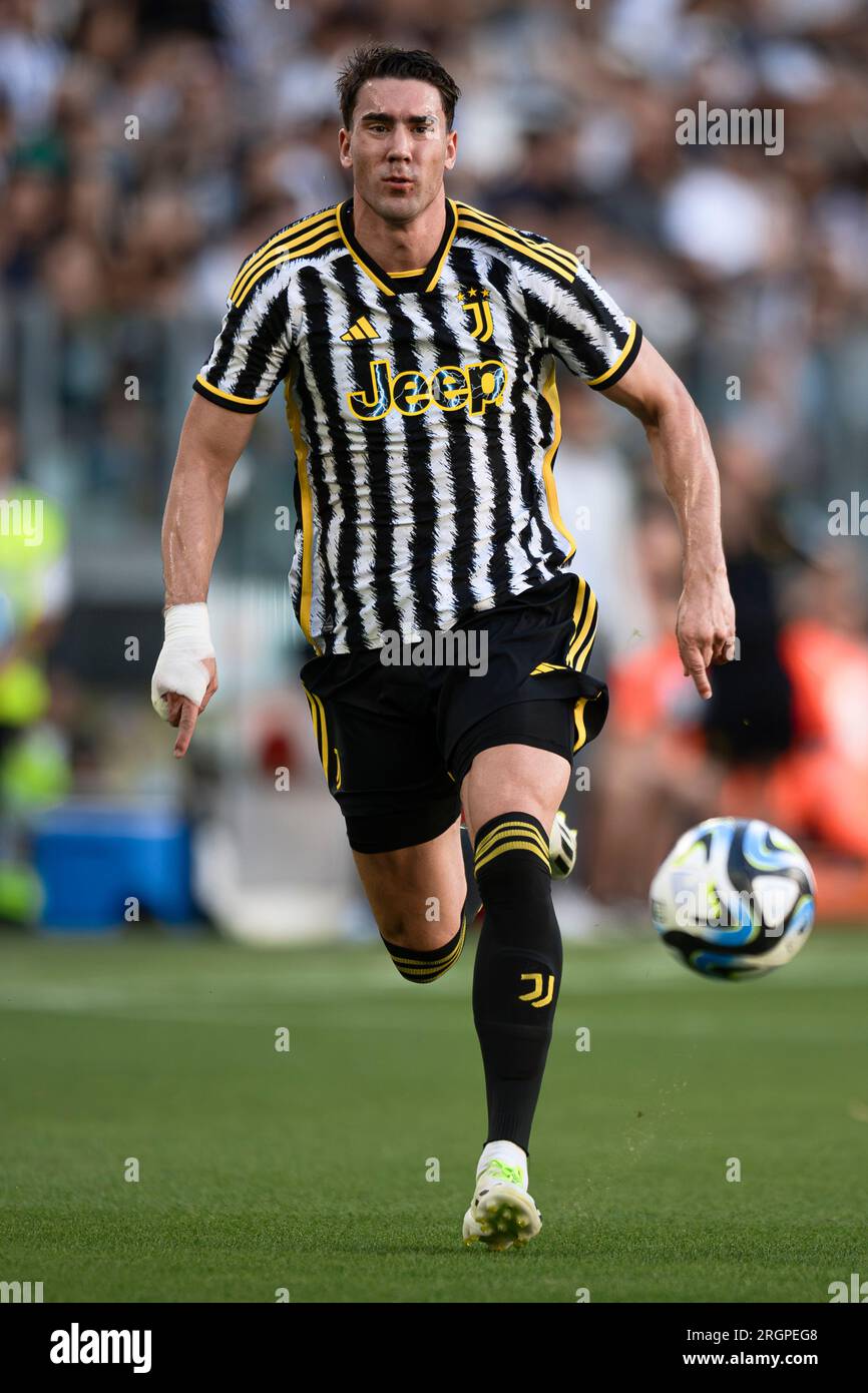 Dusan Vlahovic of Juventus FC in action during the friendly football ...