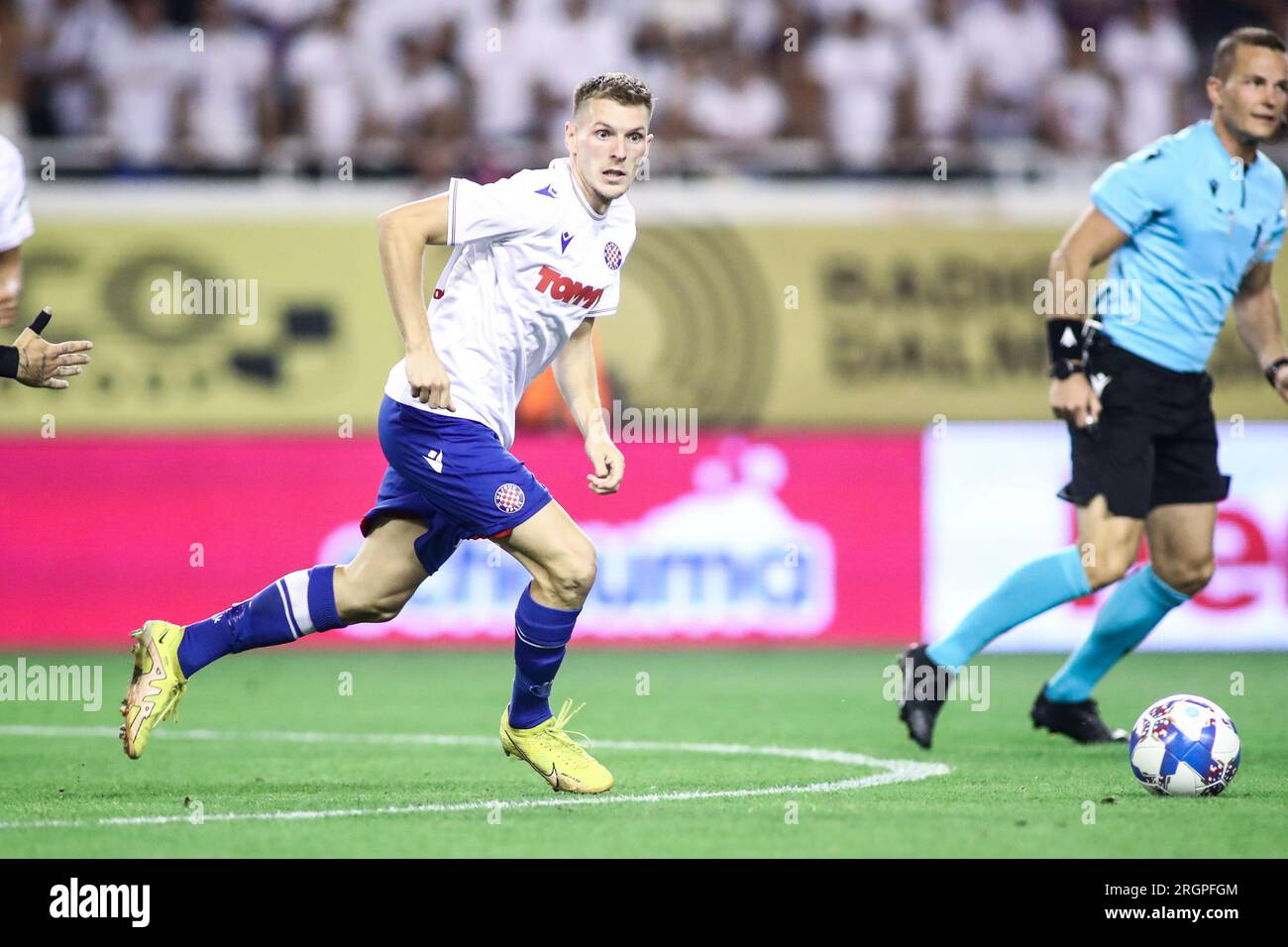 Split, Croatia. 10th Aug, 2023. Hadjuk's Emir Sahiti in action during a ...