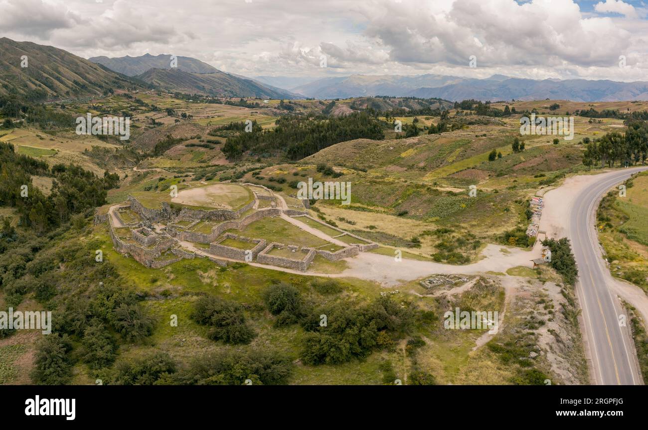 Aerial View Puka Pukara ruins from the ancient Incas, Cuzco, Peru Stock ...