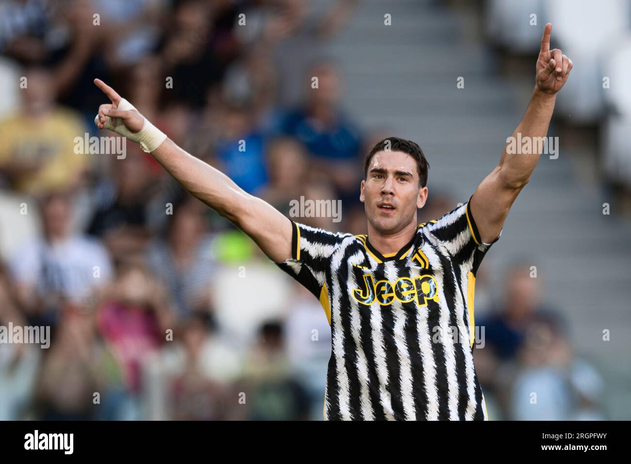 Dusan Vlahovic of Juventus FC celebrates after scoring the opening goal ...