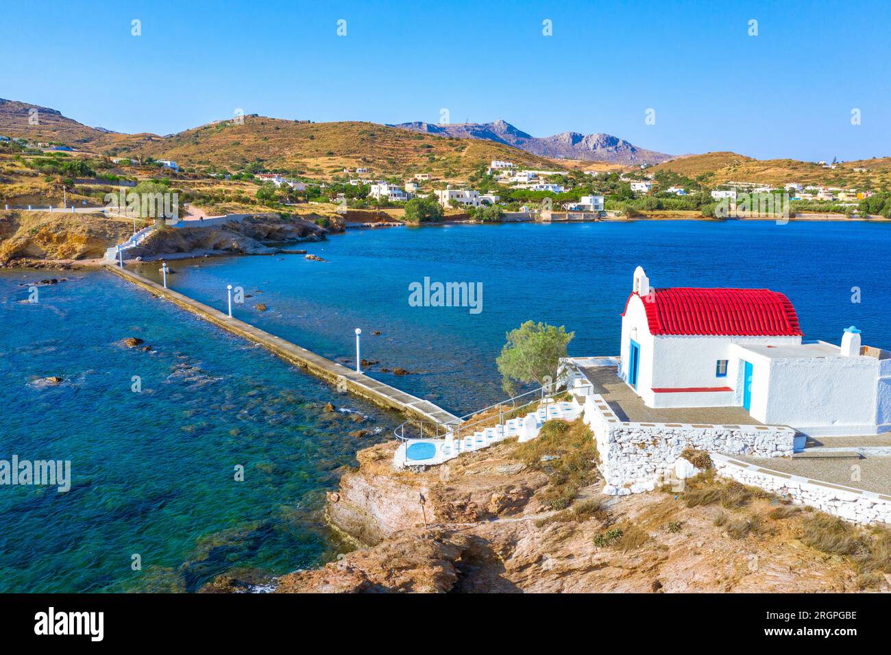Little church of Agios Isidoros in the sea over the rocks, Leros island ...