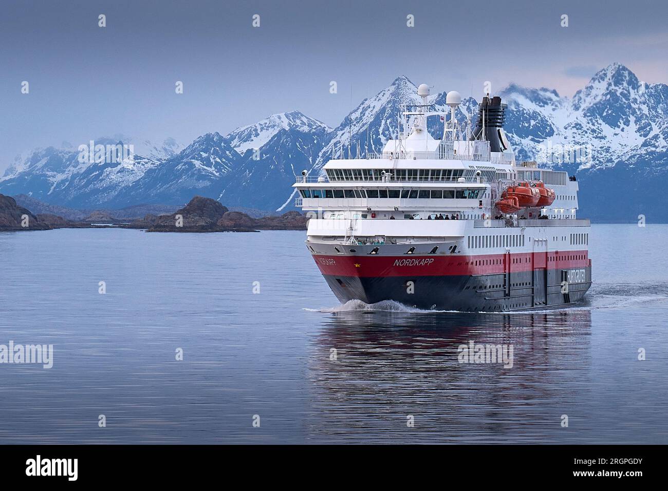 The Norwegian Hurtigruten Ferry, MS NORDKAPP, Steams South From ...