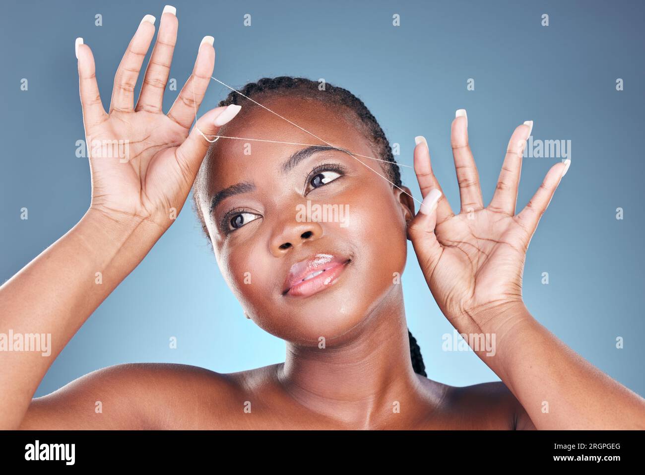 Eyebrow pluck, thread and beauty of a woman with dermatology, natural ...