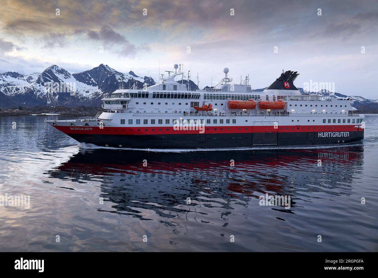 The Norwegian Hurtigruten Ferry, MS NORDKAPP, Steams South From ...