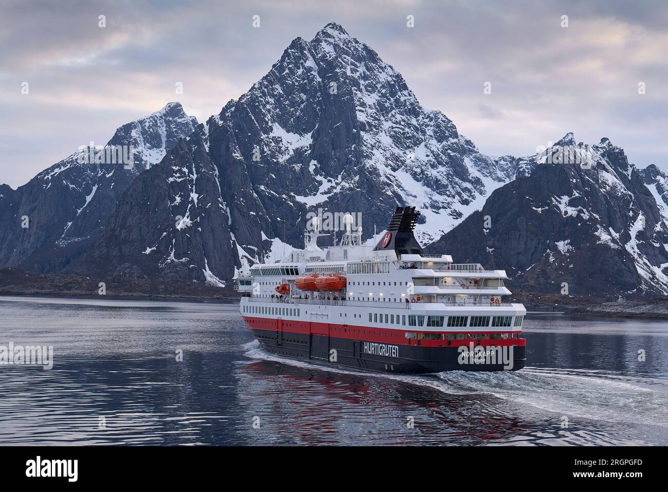 The Norwegian Hurtigruten Ferry, MS NORDKAPP, Steams South From ...