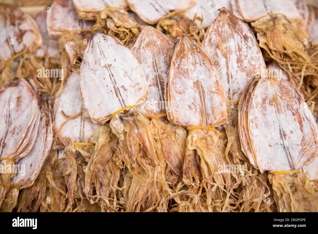 Dried squid at a food stall on the streets of Bangkok, Thailand Stock ...