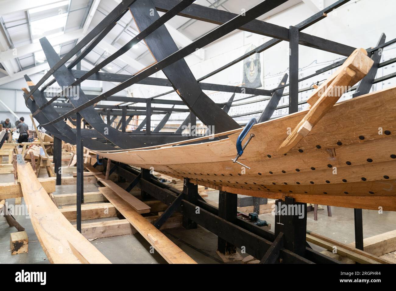 The replica of the Sutton Hoo longship, at the Longshed in Woodbridge ...