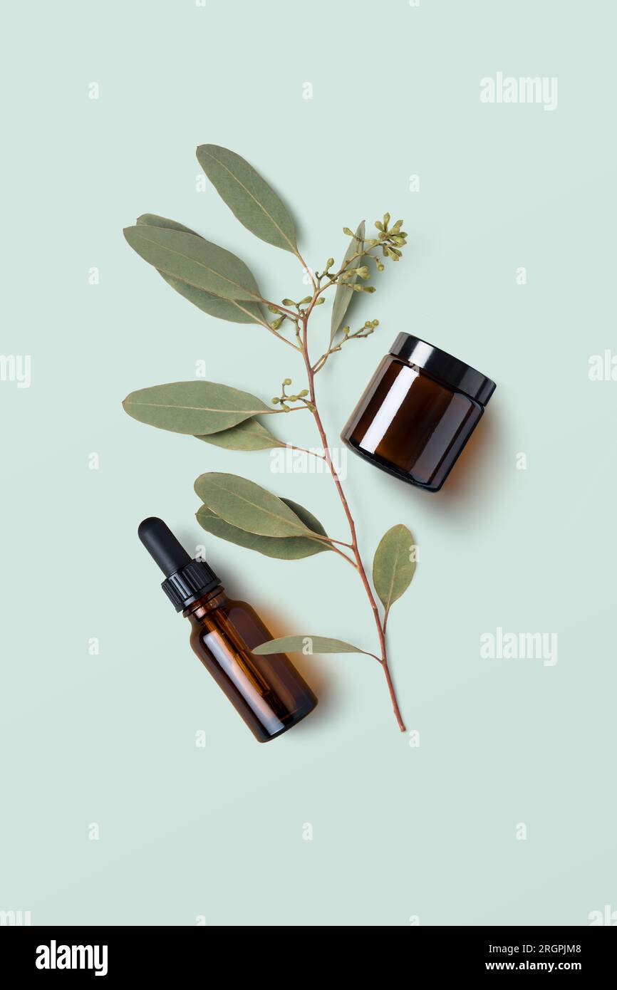 modern minimal skin and body care and cosmetics concept with amber ...