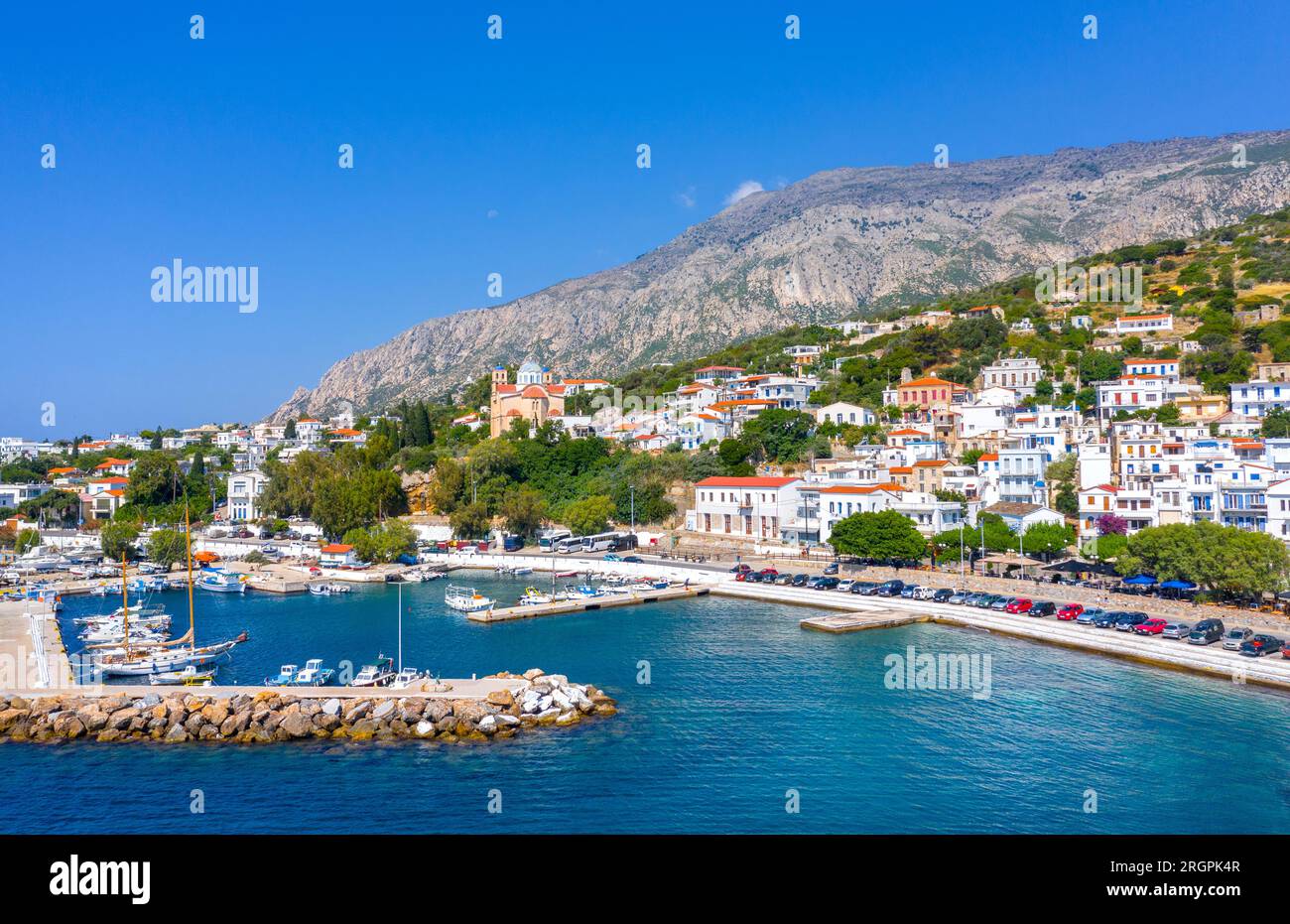 Agios Kirikos village is the capital of Ikaria island, Greece Stock ...