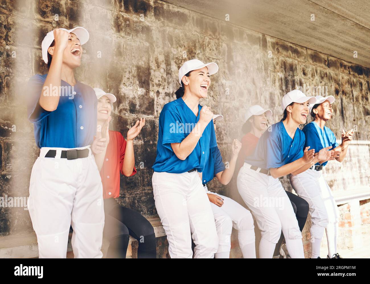 Sports, baseball player or excited team celebrate teamwork, achievement ...