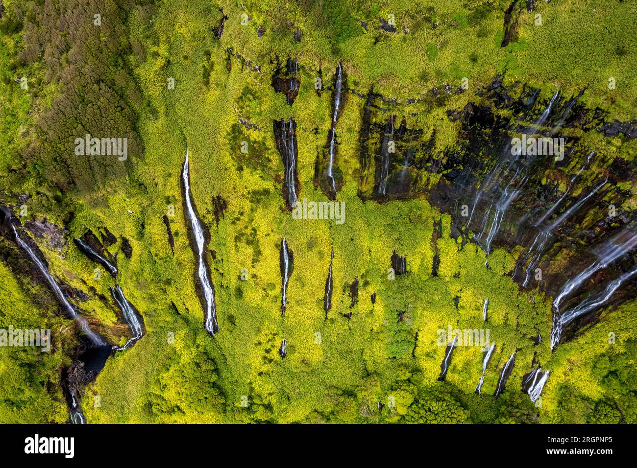 Azores scenic aerial drone landscape, Flores island. Iconic lagoon with ...