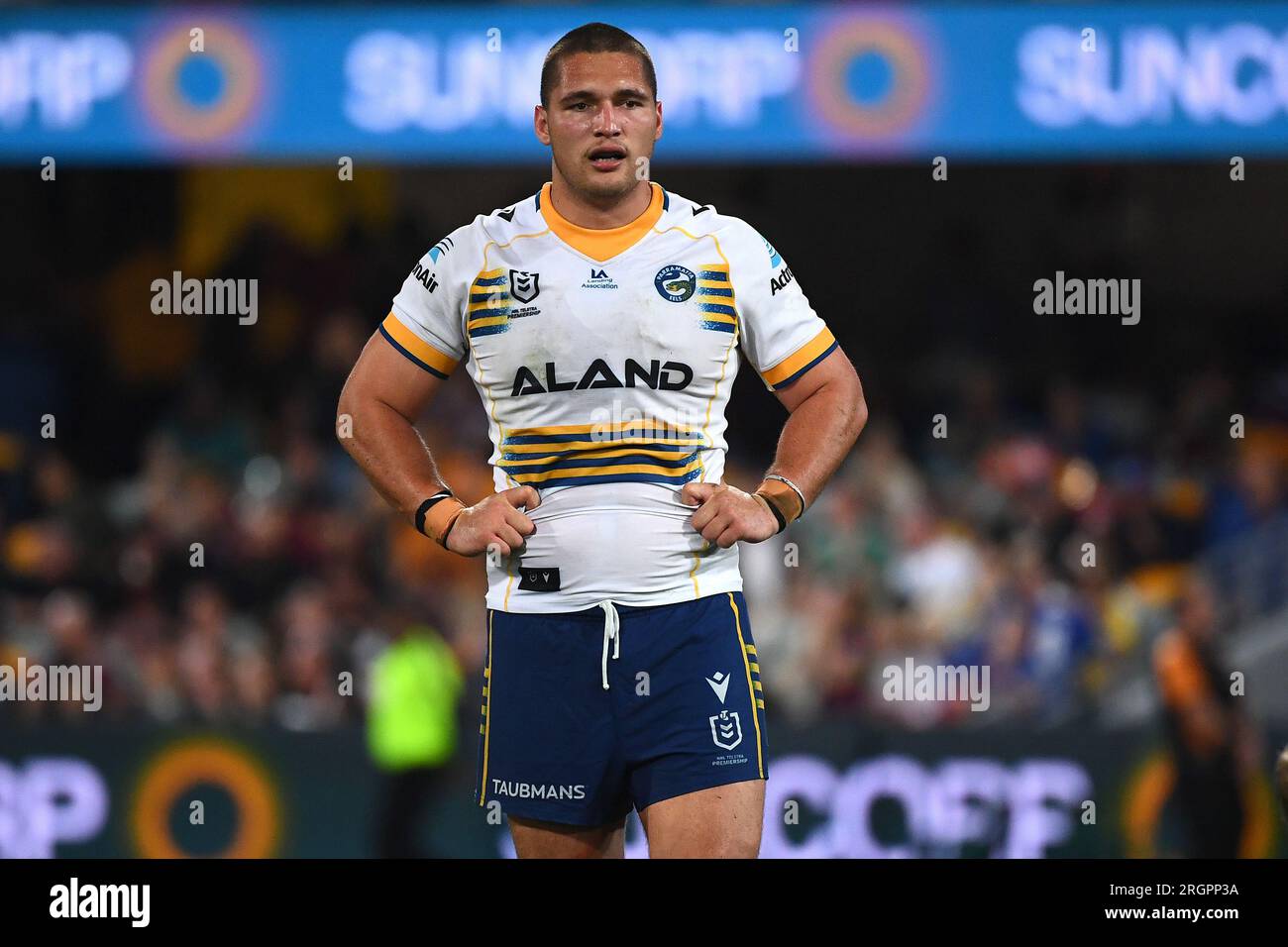 Brisbane, Australia. 11th Aug, 2023. Ryan Matterson of the Eels reacts ...
