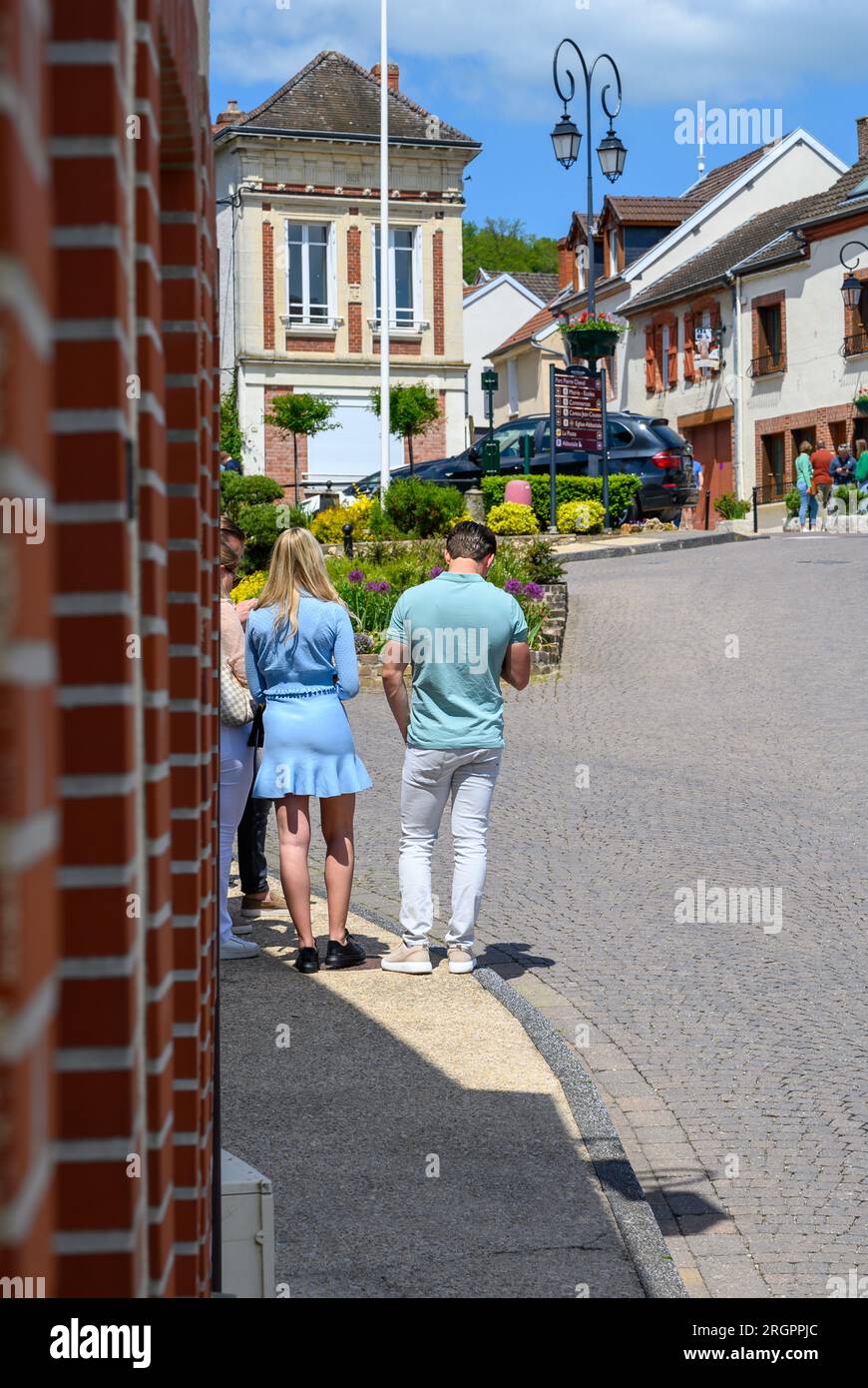 Walking in touristic old village Ambonnay, grand cru village for ...