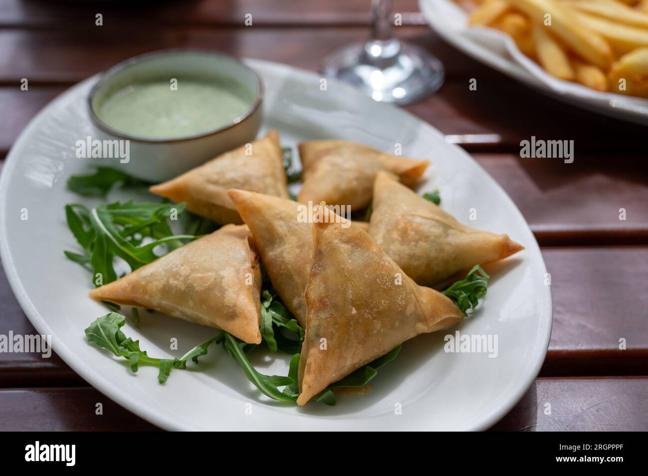 Traditional Middle East snack fried stuffed samosa pies with vegetables ...