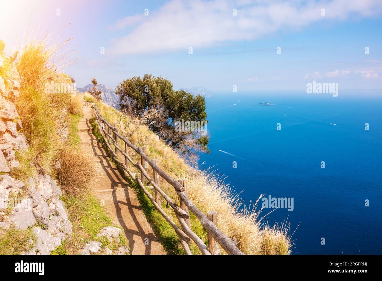 Scenic coastal path along sea on Amalfi coast, Italy Stock Photo - Alamy