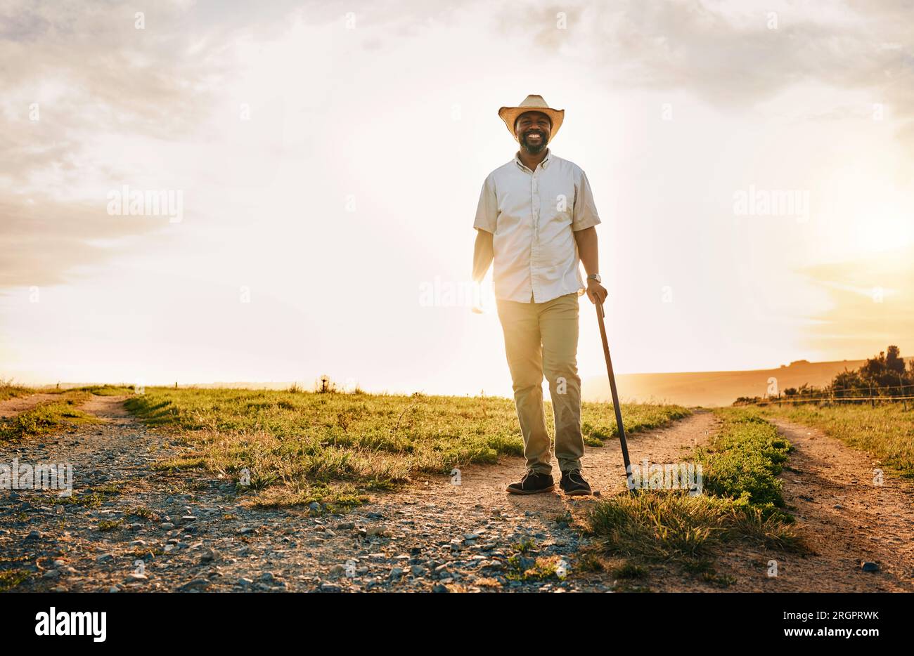 Environment, nature and portrait of man on farm for sustainability ...