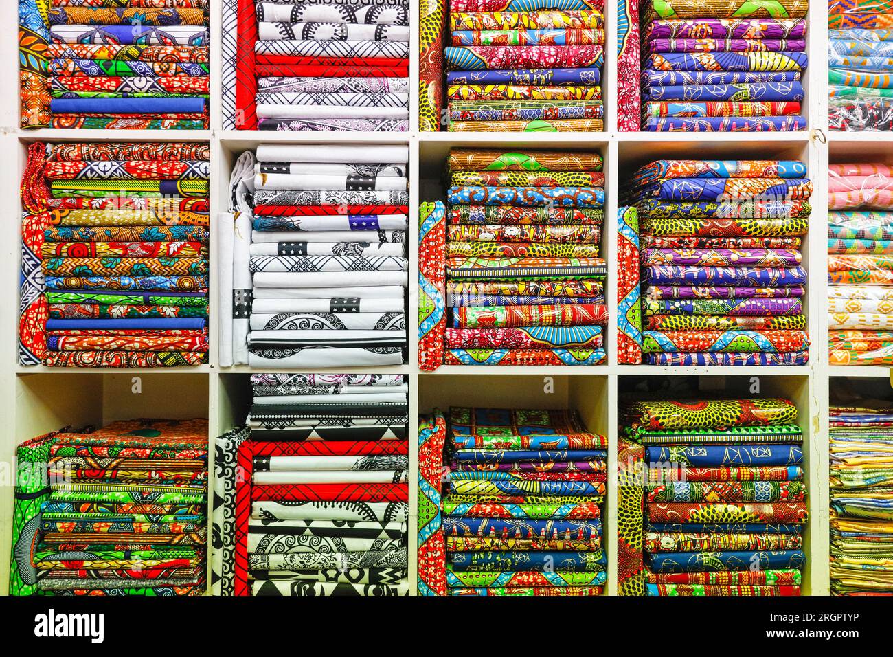 African and Afro Caribbean fabrics and patterns sold in a shop in ...