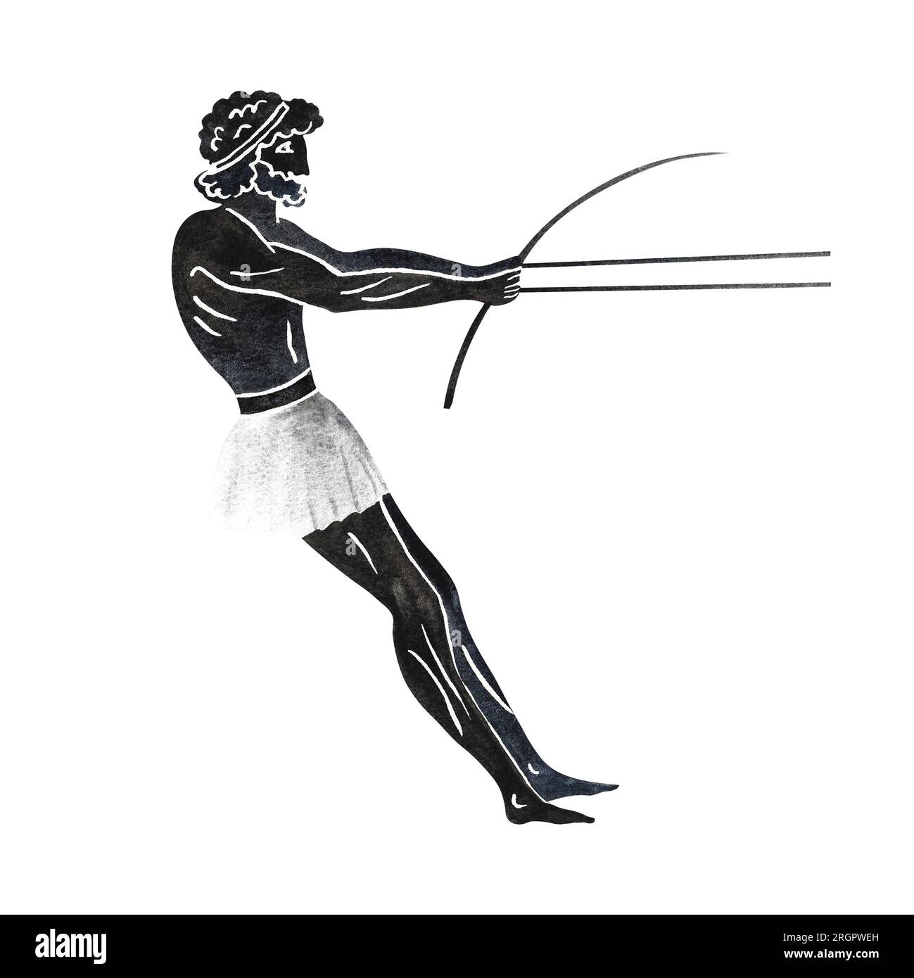 Roman chariot rider. Black and white silhouette. Ancient Greek vase ...