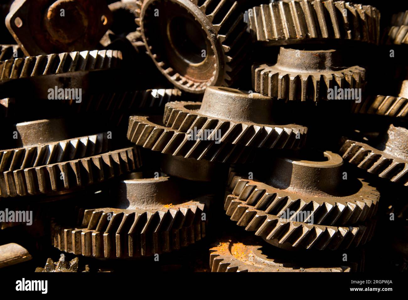 Pile of mechanical parts stacked in the city in Bangkok in Thailand ...