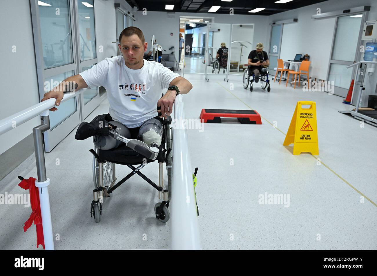 VYNNYKY, UKRAINE - AUGUST 9, 2023 - Patient Volodymyr exercises at the ...