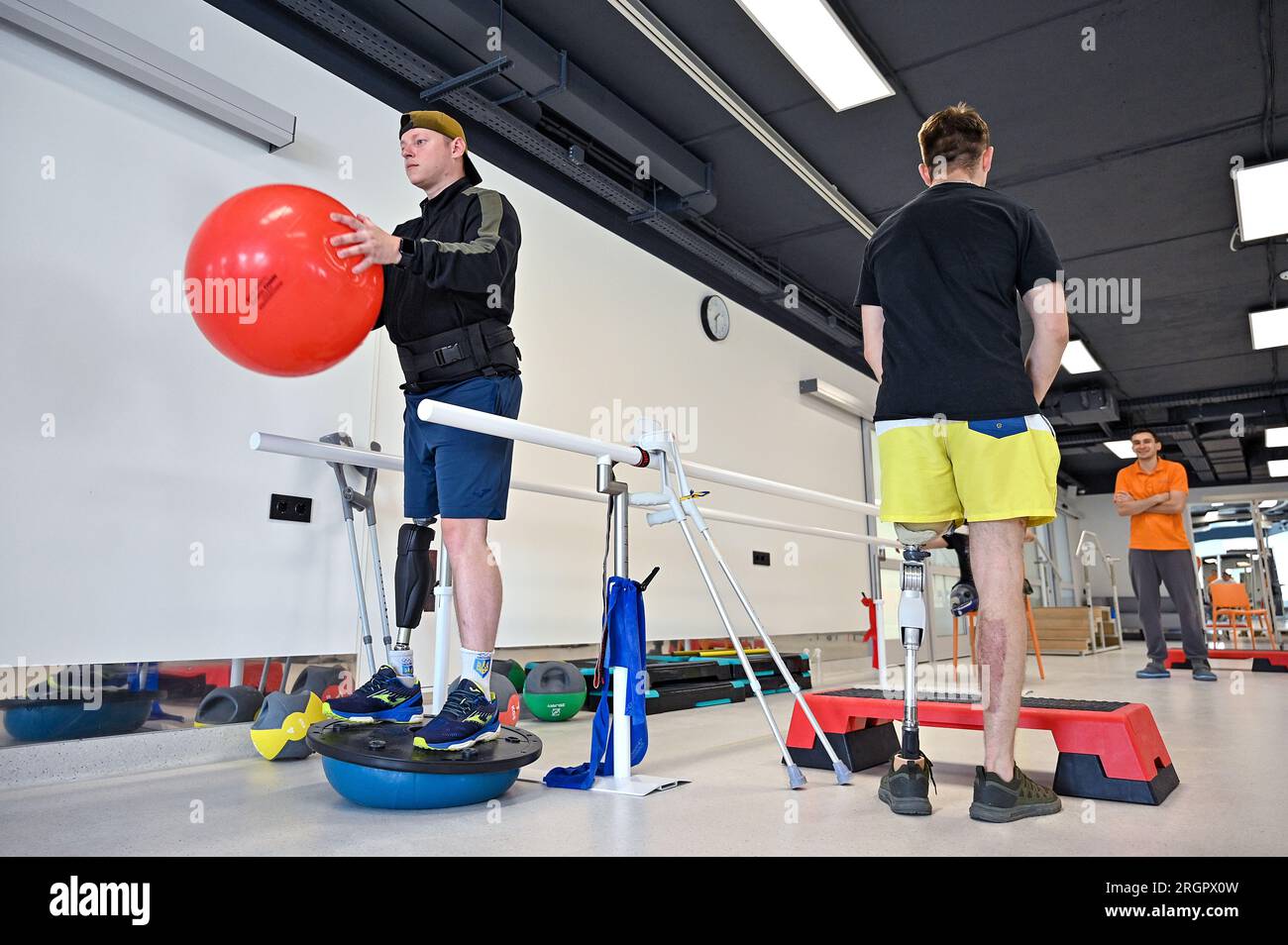 VYNNYKY, UKRAINE - AUGUST 9, 2023 - Patients do exercises at the ...