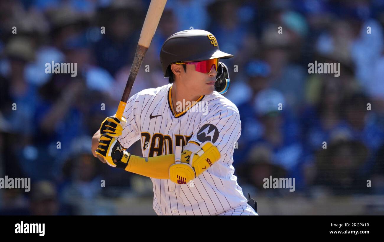 San Diego Padres' Ha-Seong Kim batting during the ninth inning of a ...