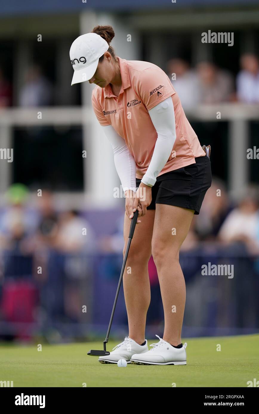 Ally Ewing of the USA finishes on the 18th green during day two of the ...