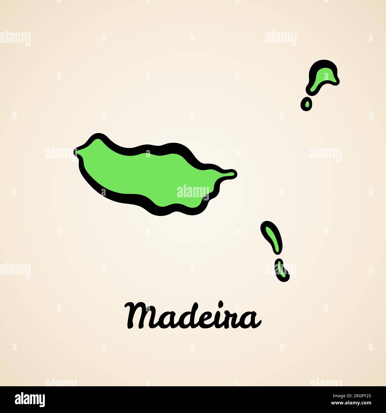 Green simplified map of Madeira with black outline Stock Vector Image ...