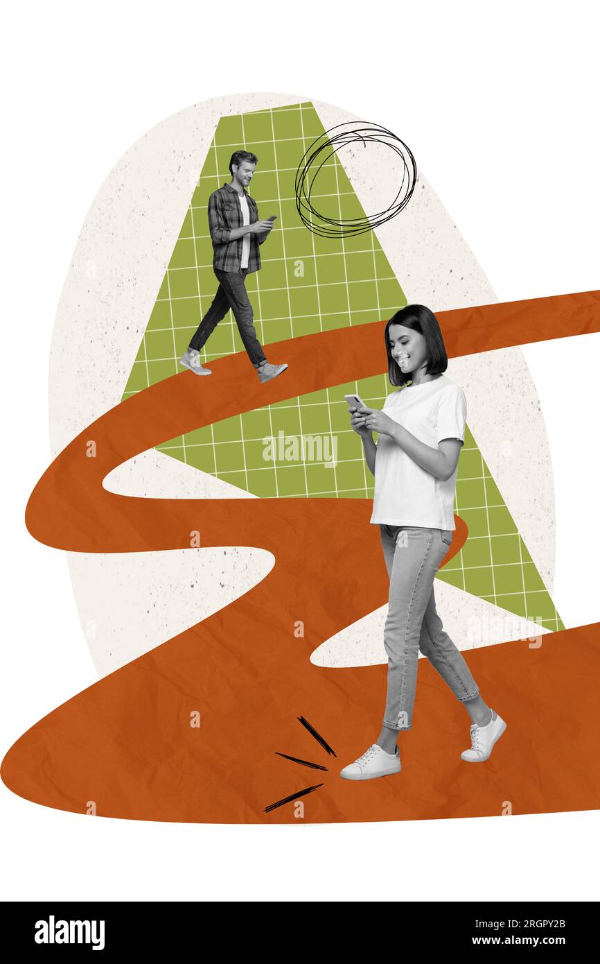 Vertical composite visual photo illustration collage of happy people ...