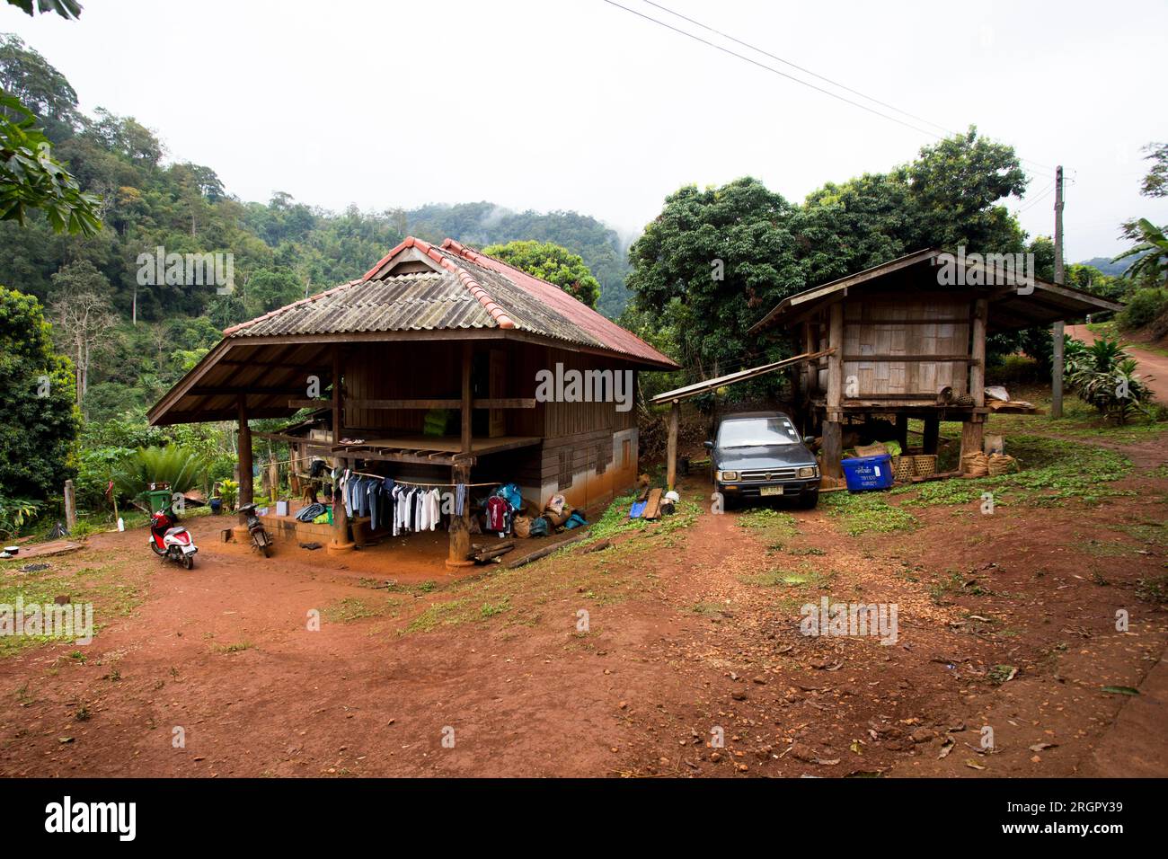 Indigenous High hill tribe village in the mountains of Chiang Rai ...