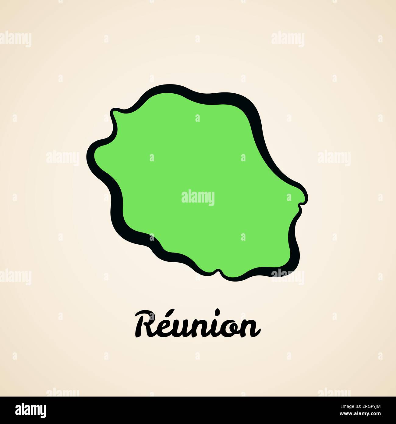 Green simplified map of Reunion with black outline Stock Vector Image ...