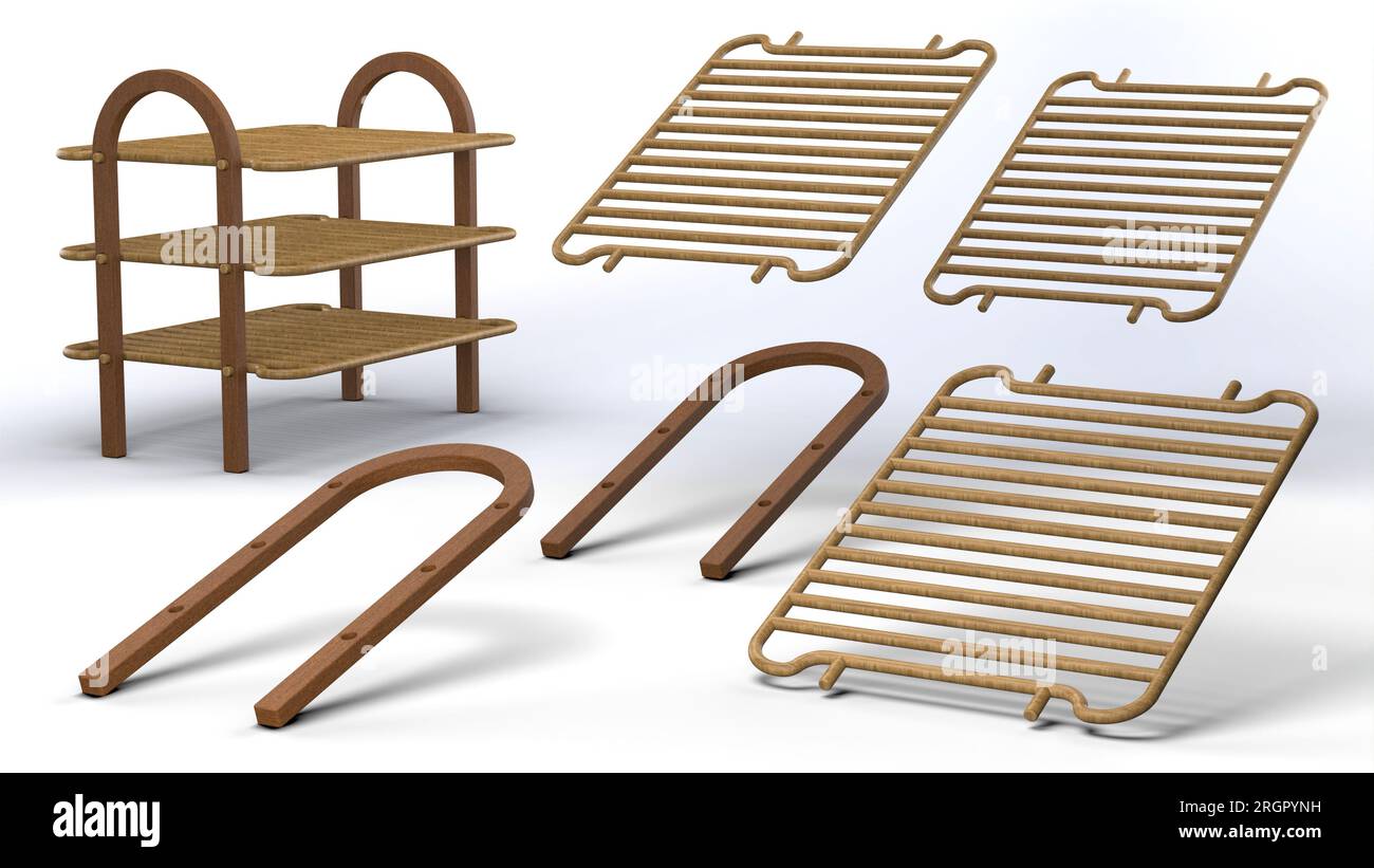 Wooden Wire Type Shelf with U shape Brown Stand on two sides. Isolated ...