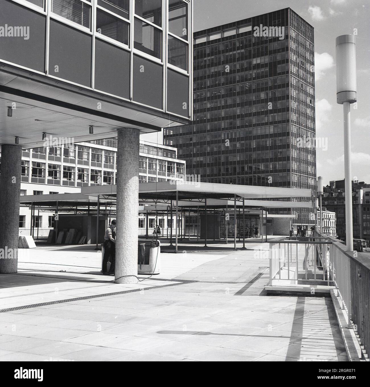 1960s, historical, architecture, exterior view of large modern office ...