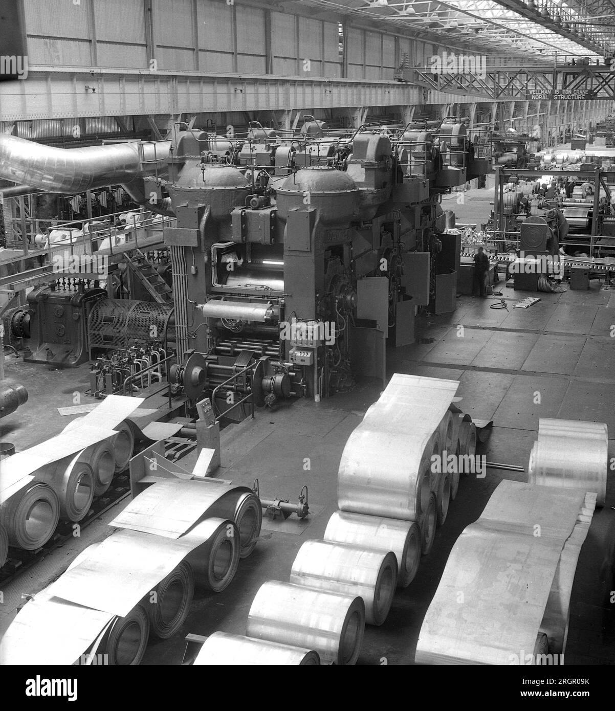 1950s, historical, steel rolling factory, Sheffield, England, UK. Sign ...
