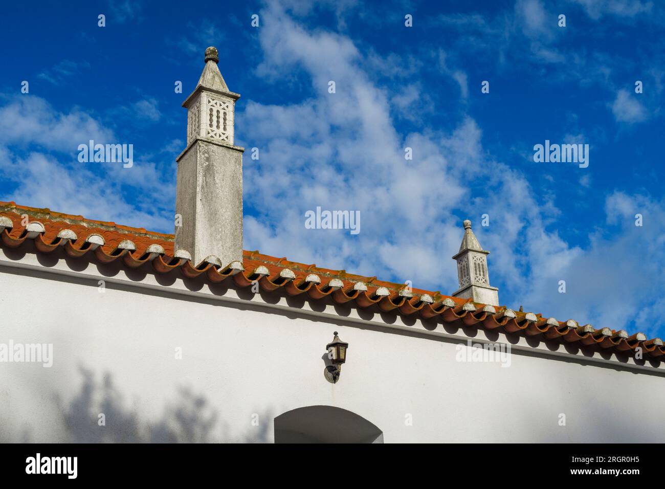 Detail of traditional ornate chimneys in the Algarve region of Portugal ...