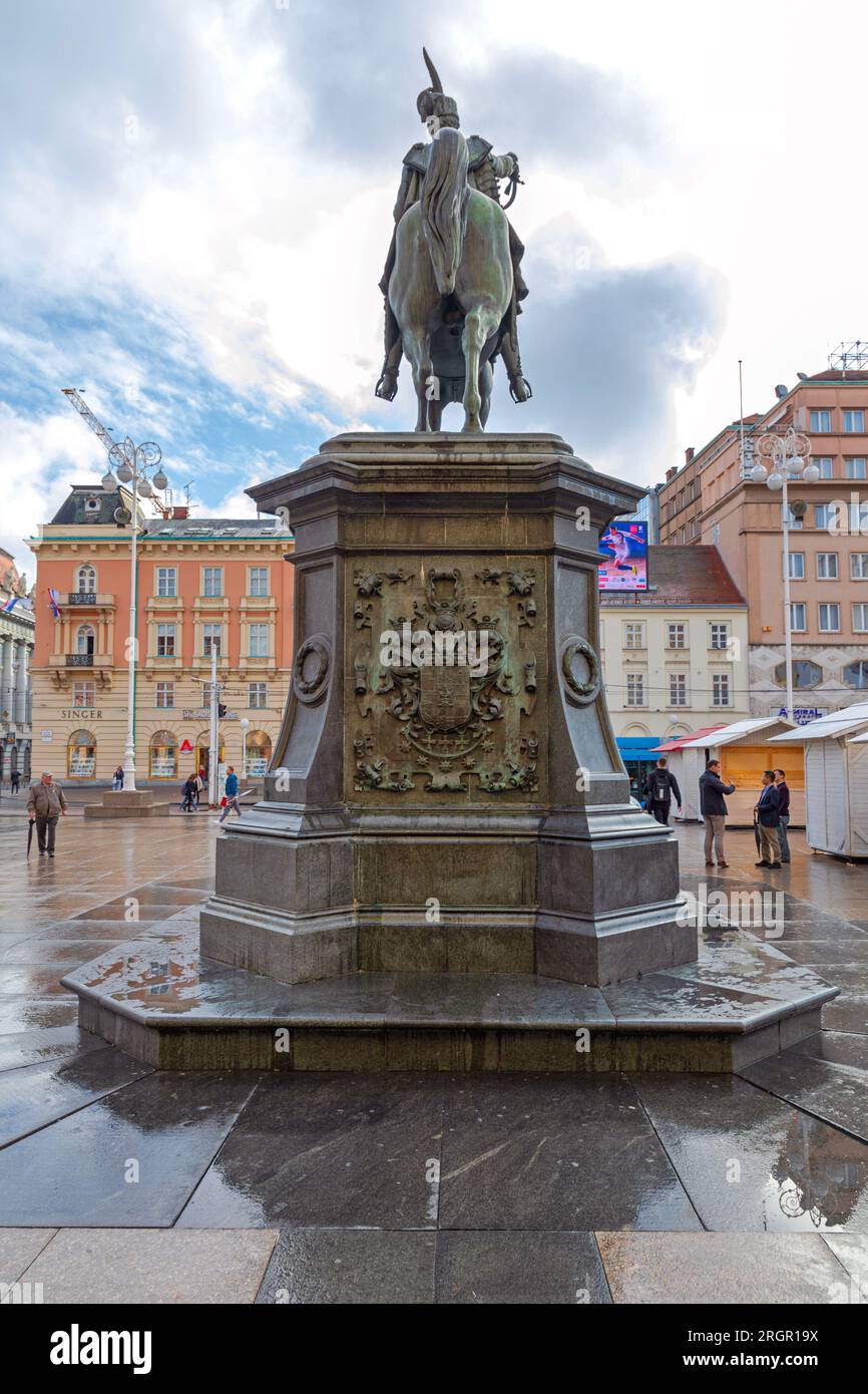 Zagreb, Croatia - November 04, 2019: Rear View Equestrian Statue of Ban ...