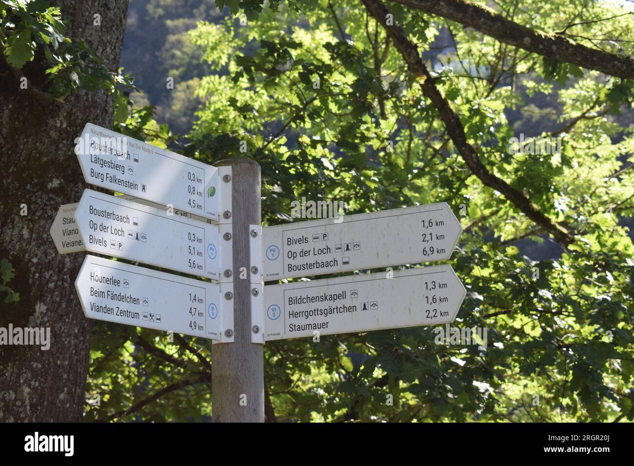 Hiking trail sign at Our lake Luxembourg Stock Photo - Alamy