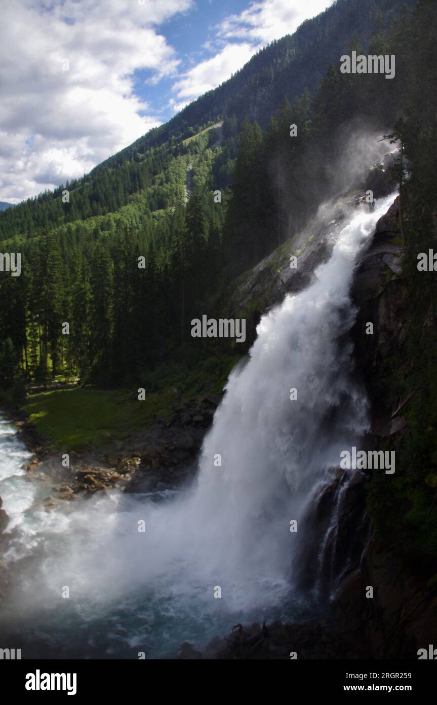 Krimml Waterfalls, Austria. High Waterfall surrounded by trees Stock ...