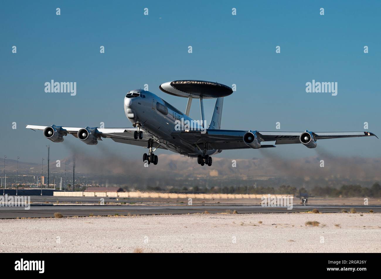 An E-3 Sentry takes off for a mission during Red Flag 23-2 at Nellis ...