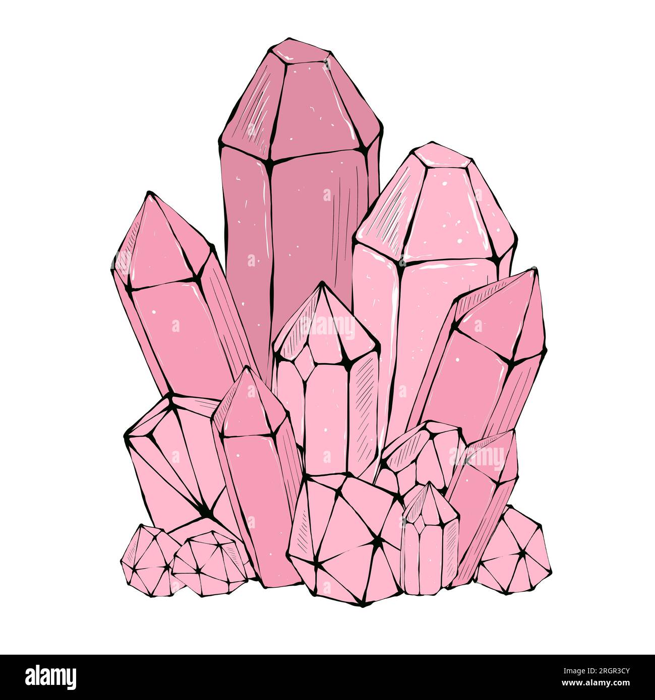 Pink magic crystals, isolated on white background. Hand drawn ...