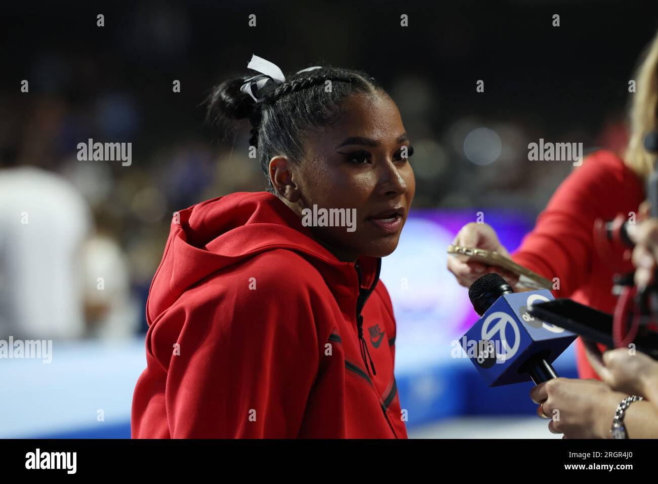 August 5, 2023: Gymnast Jordan Chiles during a post-meet interview at ...