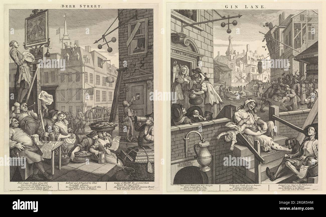 Beer Street and Gin Lane 1751 by William Hogarth Stock Photo - Alamy