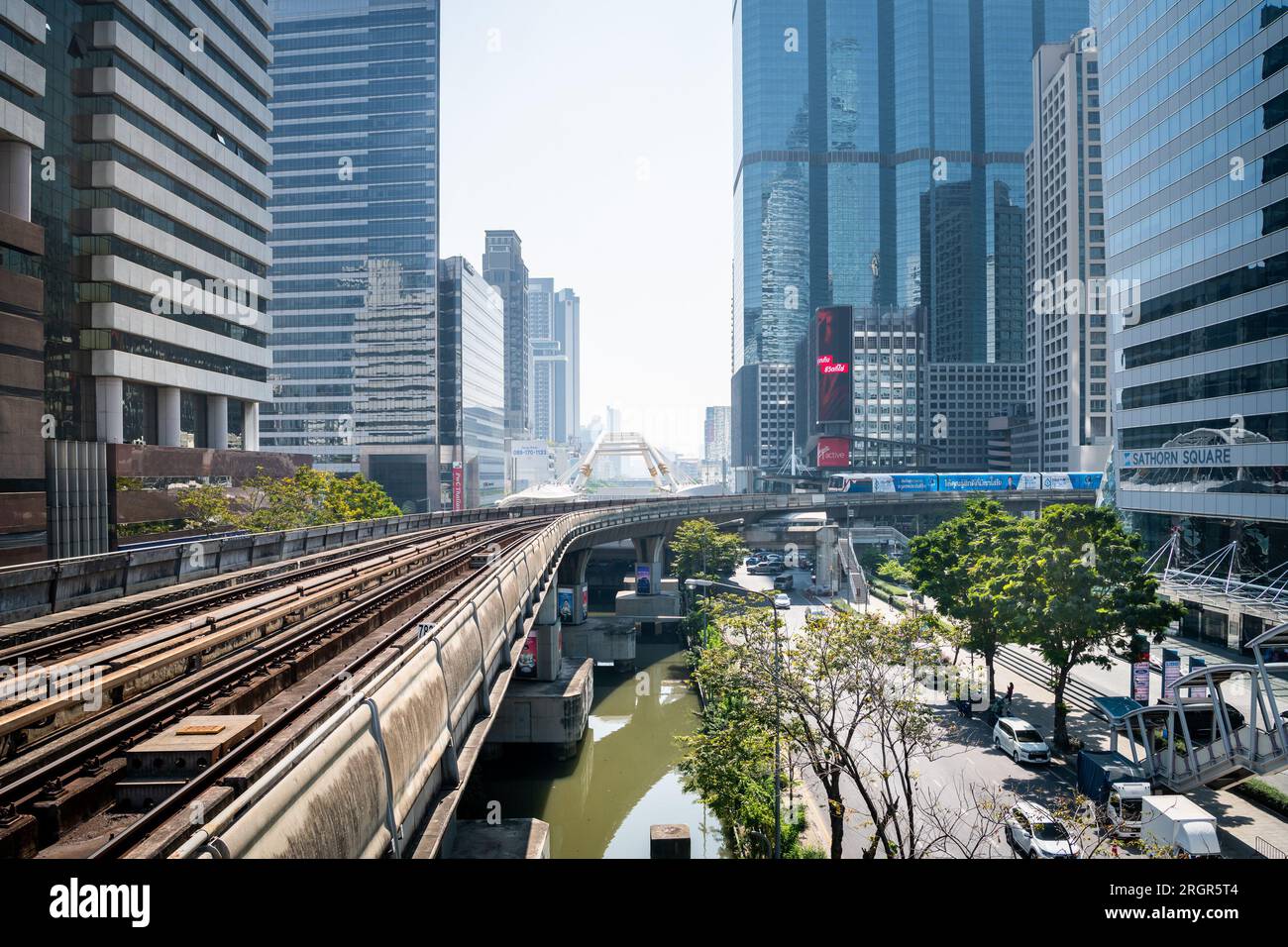 A train passes through Chong Nonsi BTS sky train station over ...