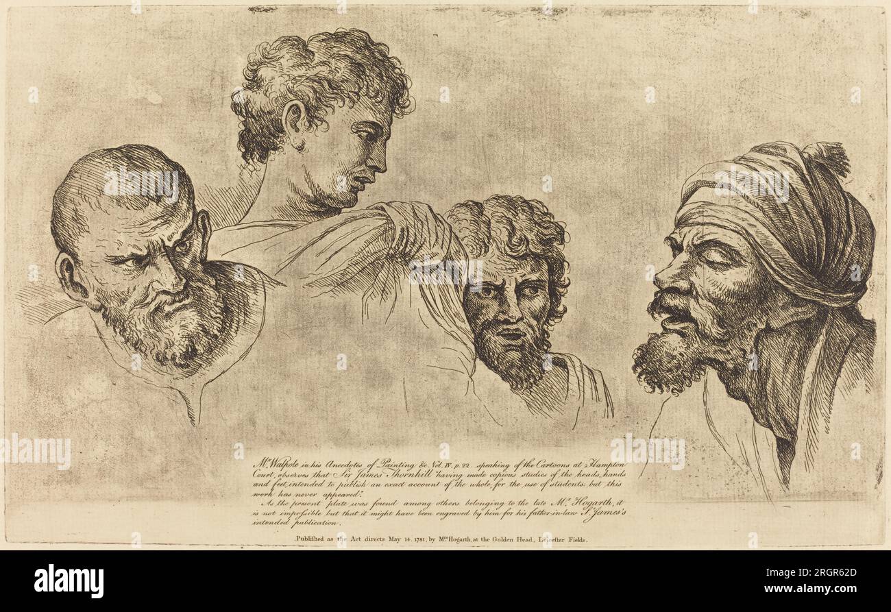 Four Heads from the Raphael Cartoons at Hampton Court circa 1729 by William Hogarth Stock Photo ...