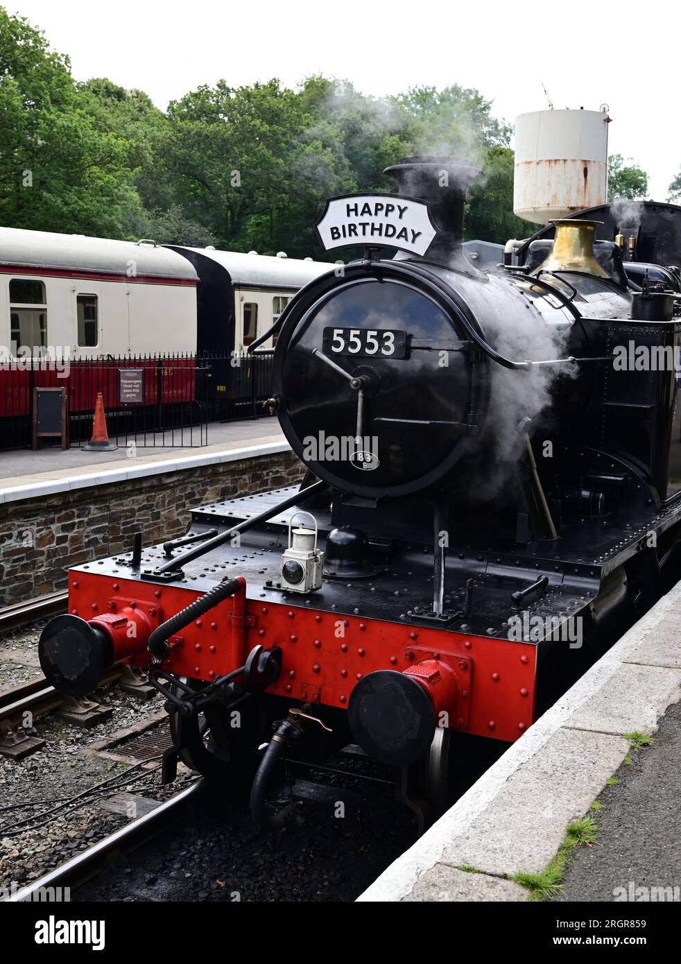 Carrying a Happy Birthday headboard GWR class 4575 'small prairie' tank ...