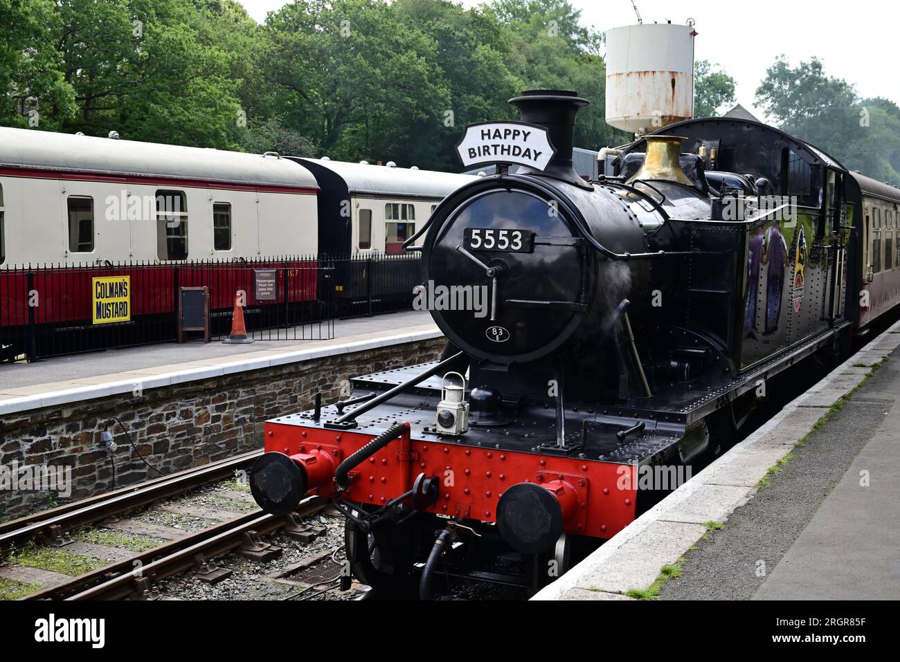Carrying a Happy Birthday headboard GWR class 4575 'small prairie' tank ...