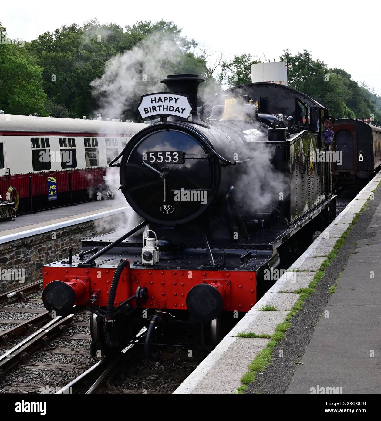Carrying a Happy Birthday headboard GWR class 4575 'small prairie' tank ...