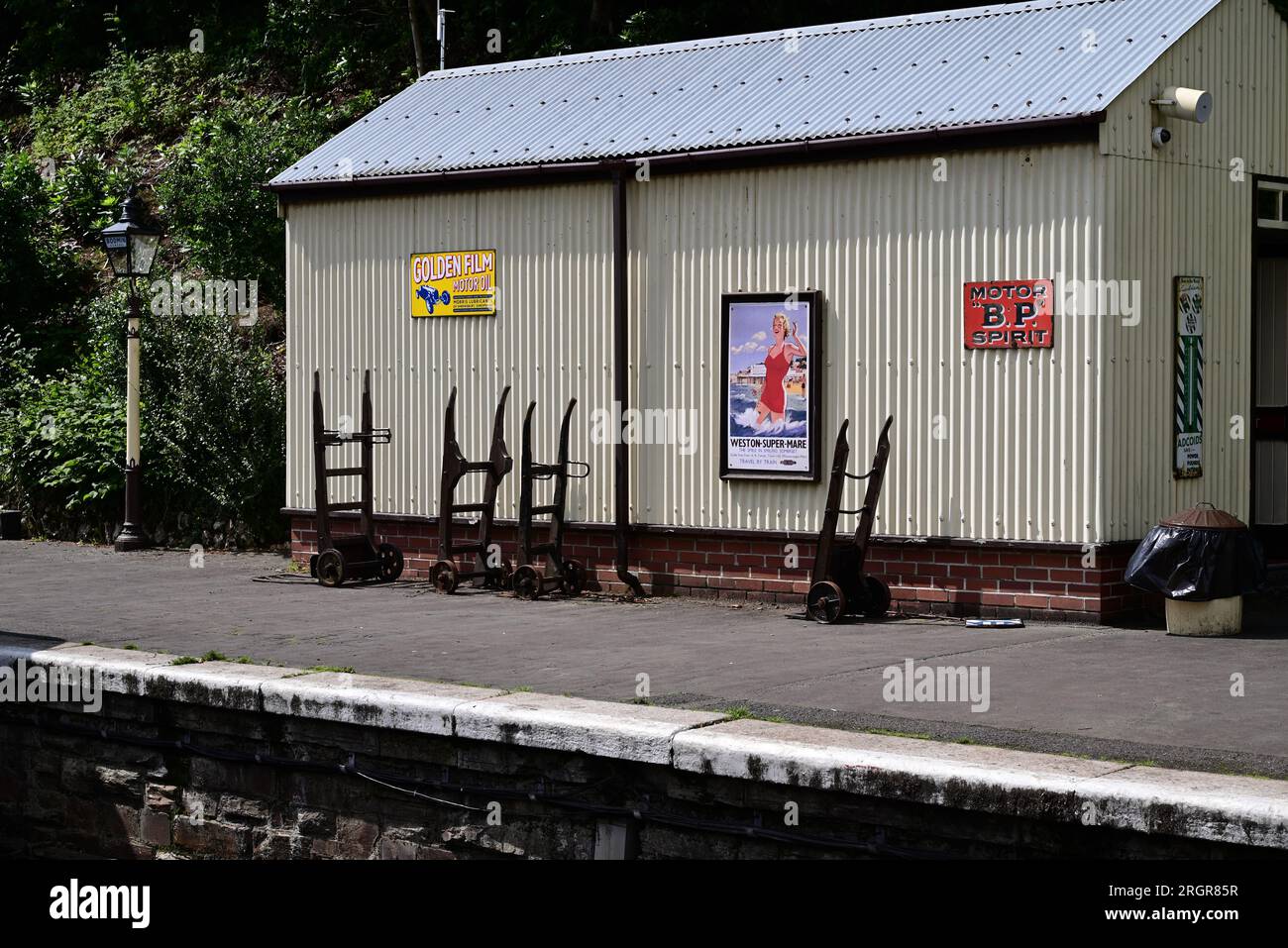 Old fashioned sack trolleys on the platform at Bodmin General station ...